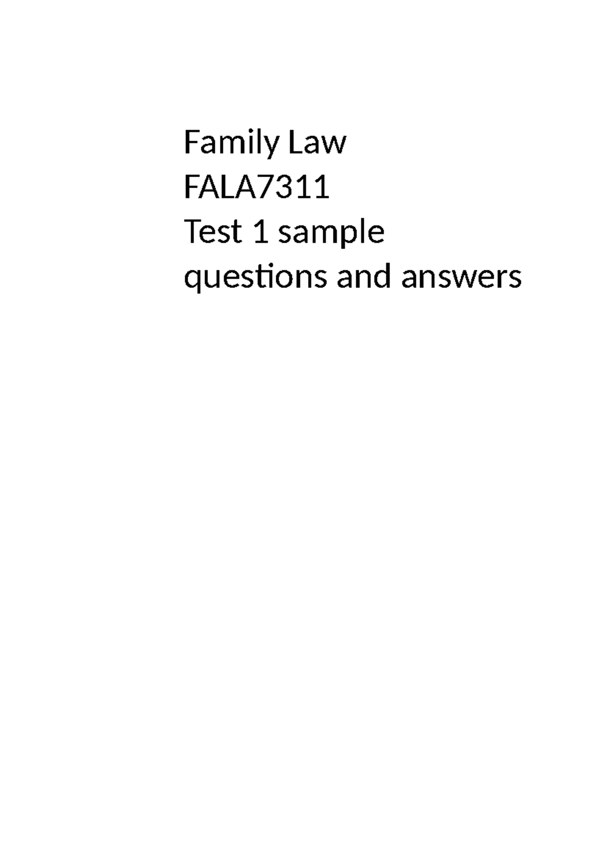 Family law test 1 questions and answers - Family Law FALA Test 1 sample ...