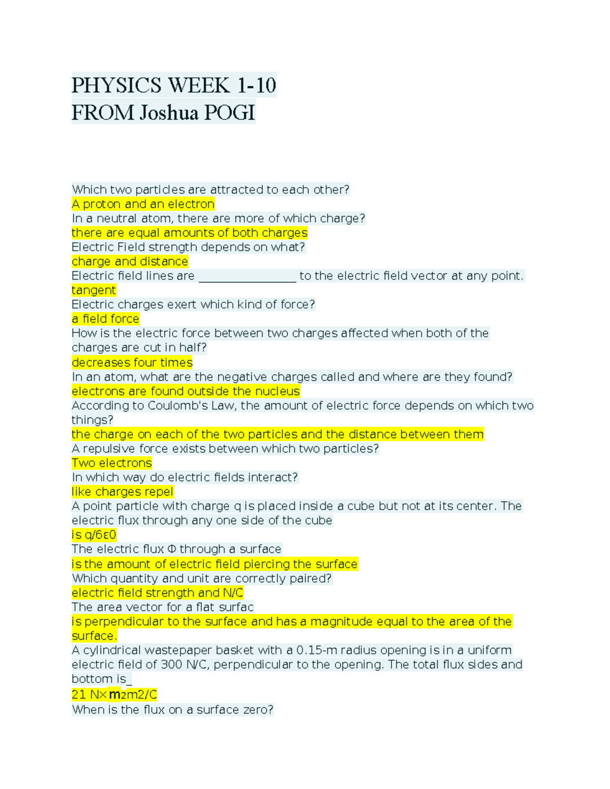 Physics WEEK 1 from joshua pogi - PHYSICS WEEK 1- FROM Joshua POGI ...