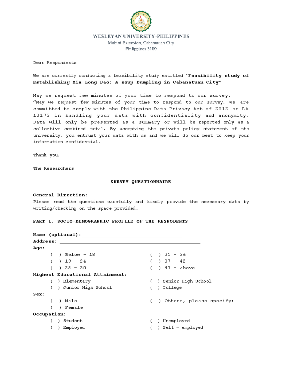 Final-Questionnaires - Mabini Extension, Cabanatuan City Philippines ...