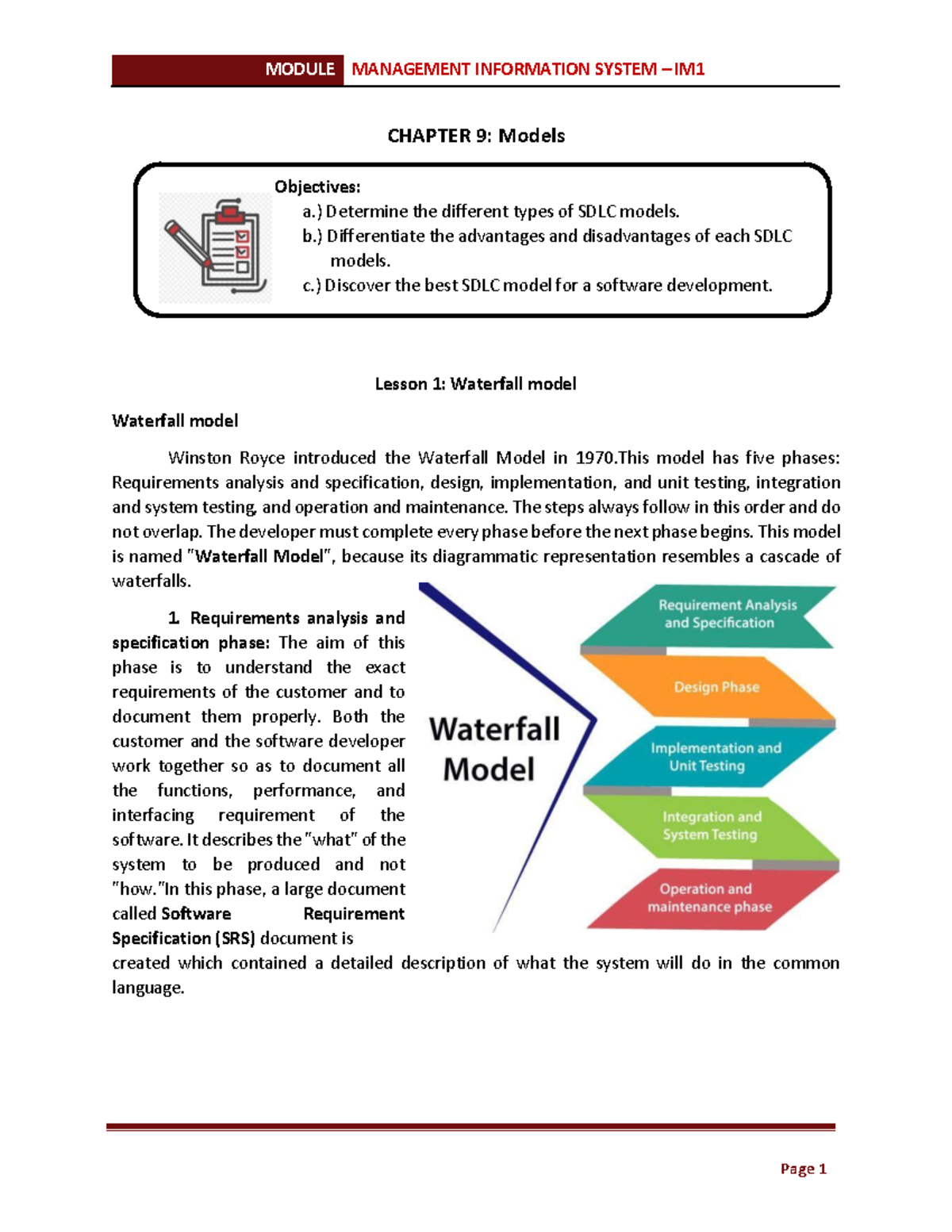 Chapter 9 ( Management Information System) - CHAPTER 9: Models Lesson 1 ...