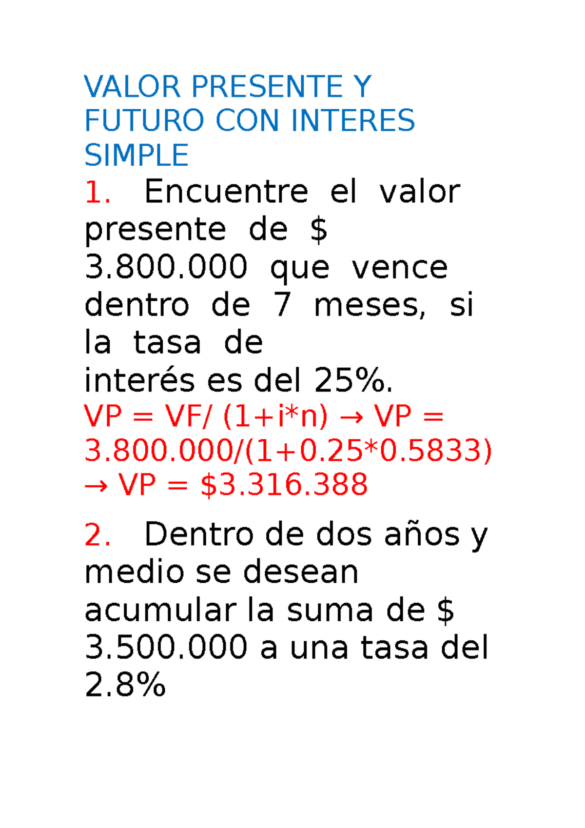 Practica V.P. y V.F. Interes Compuesto - VALOR PRESENTE Y FUTURO CON ...