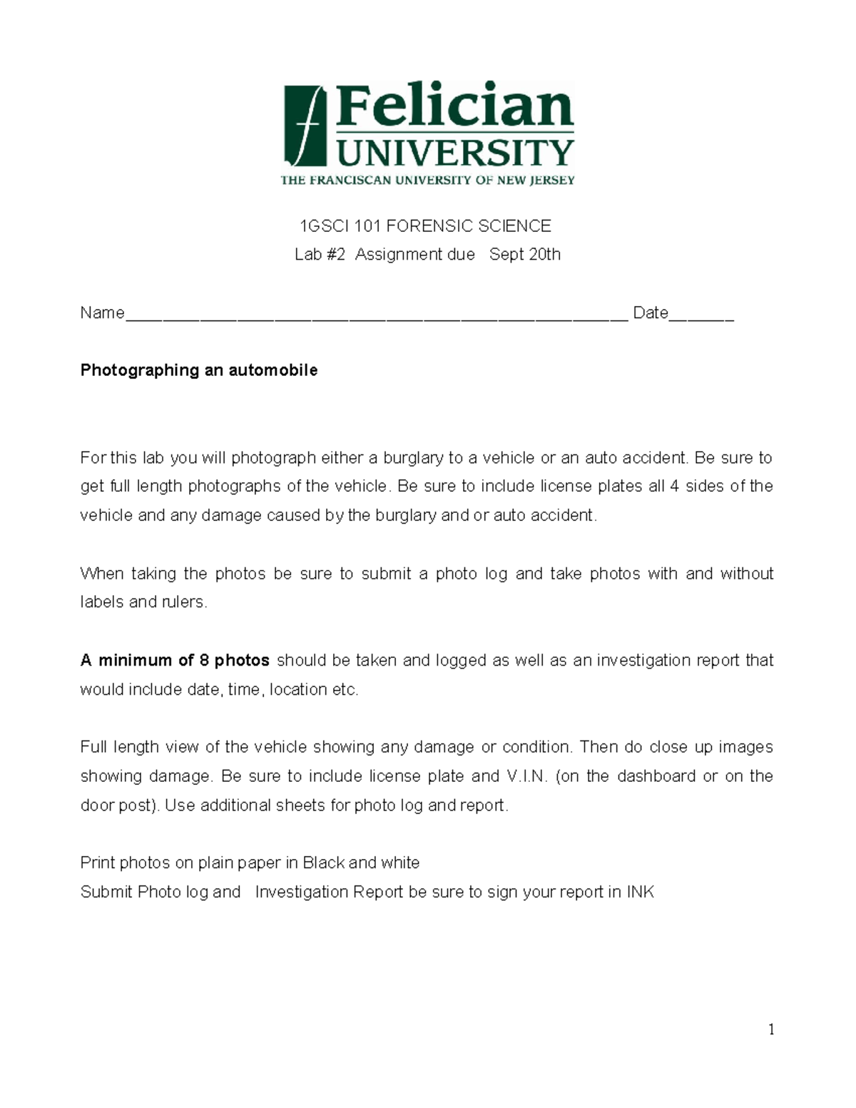 #2 lab car photos 2 - Lecture Notes - 1 GSCI 101 FORENSIC SCIENCE Lab ...