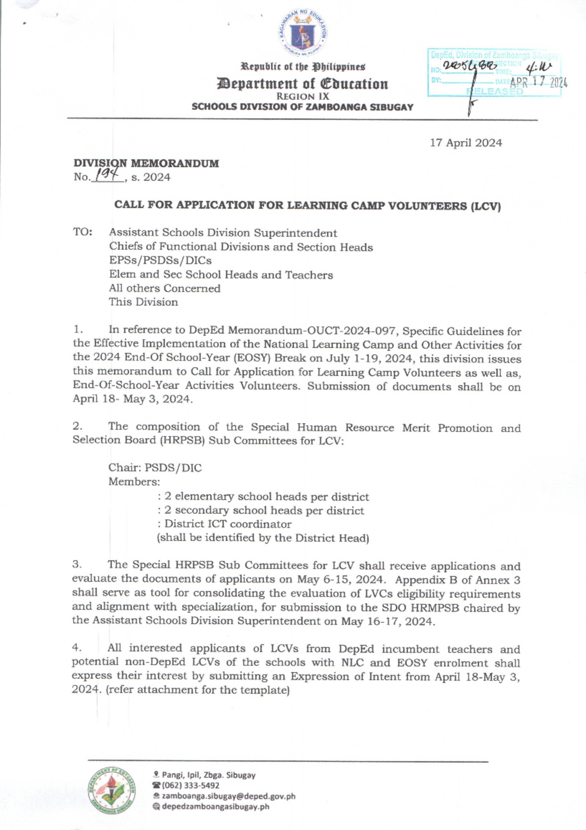 DMNo - Additional Memo on the conduct of NLC Program - English for Academic Purposes Program ...
