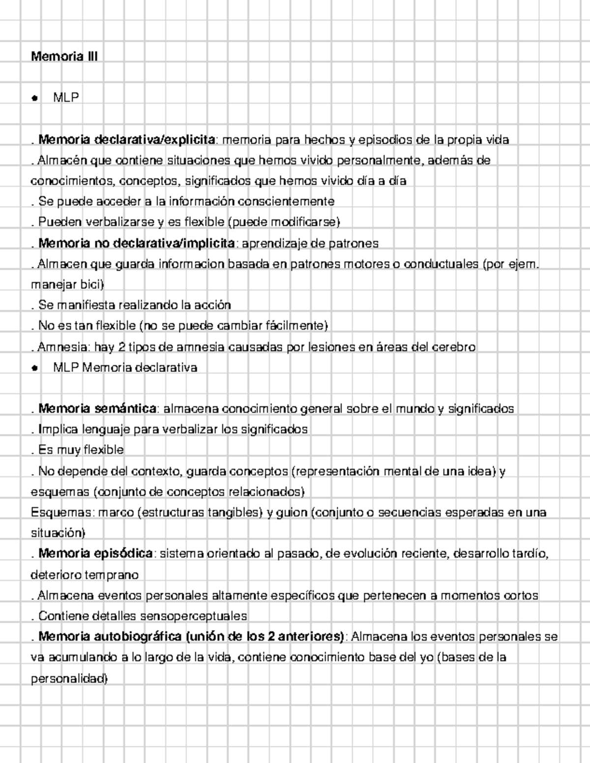 Apuntes memoria II - Memoria III MLP . Memoria declarativa/explicita ...