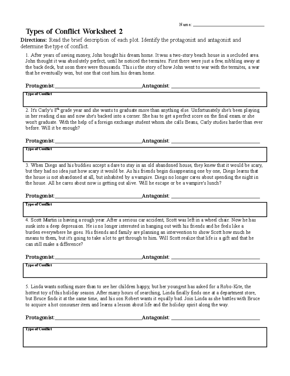 Conflict WS 2 - 4rg4 - Types of Conflict Worksheet 2 Name: Directions ...