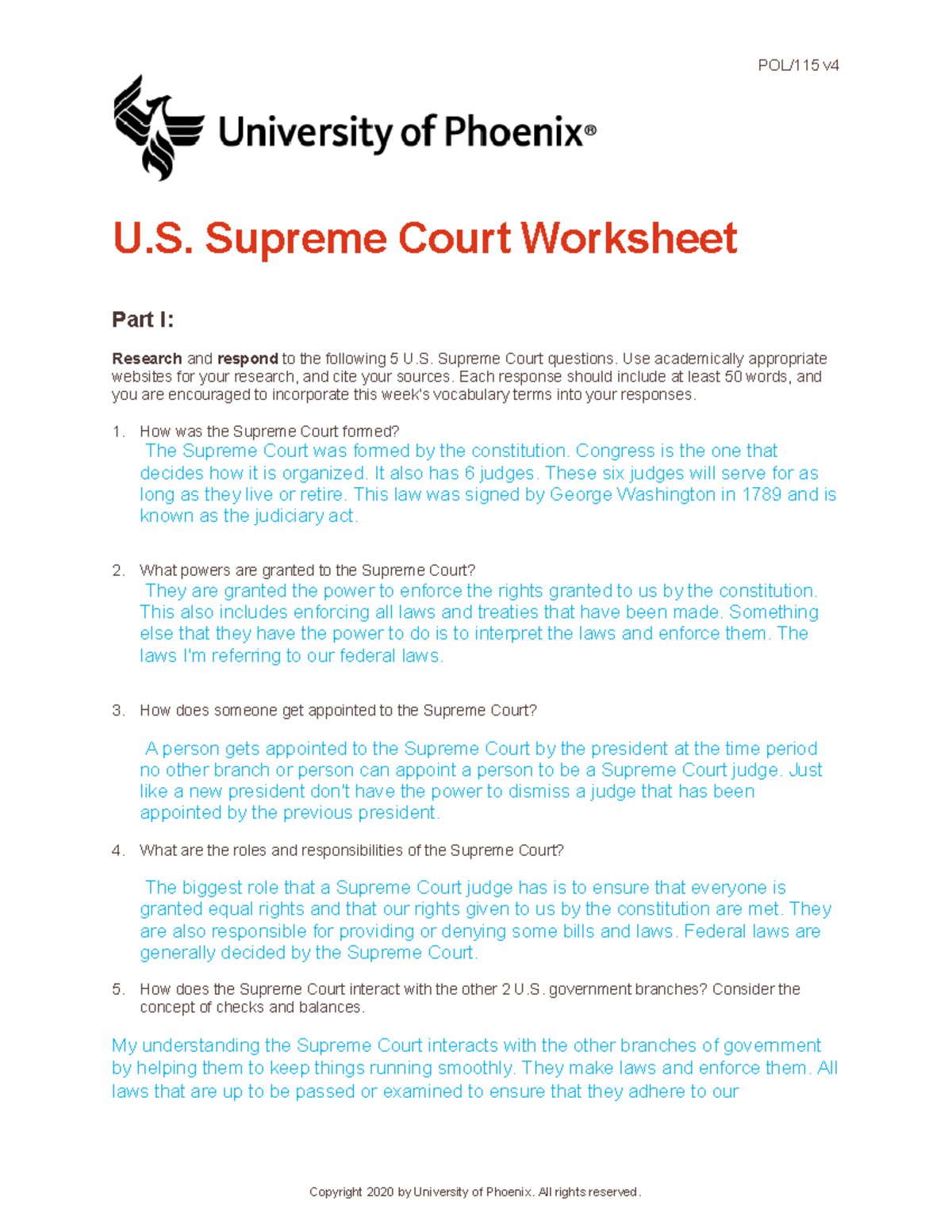 Pol115 v4 wk3 u.s. supreme court worksheet (1) - POL/115 v U. Supreme ...