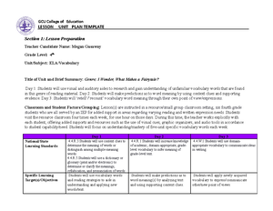 3-day unit plan template - Benchmark – Language Disabilities and ...