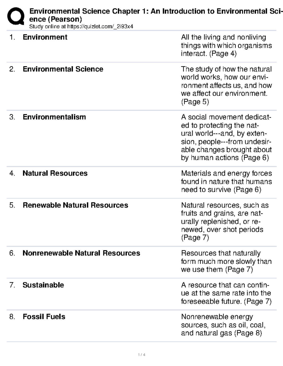 Enviromental science chapter 1 - ence (Pearson) Study online at quizlet ...