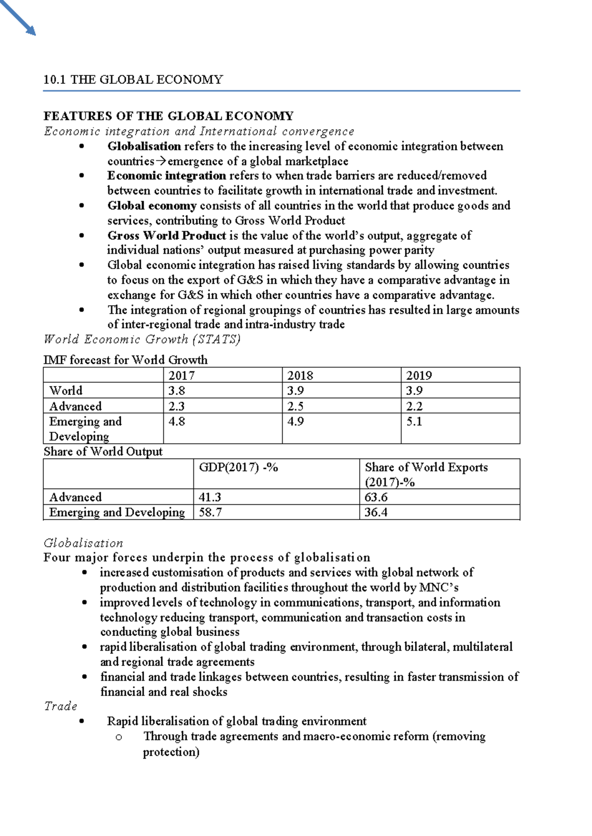 Full-notes-all-topics edited - 10 THE GLOBAL ECONOMY FEATURES OF THE ...
