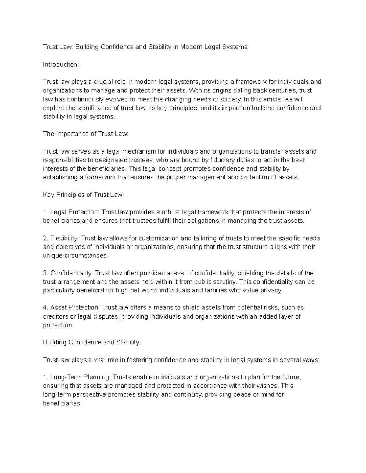 TRUST LAW ESSAY - Trust Law: Building Confidence and Stability in ...