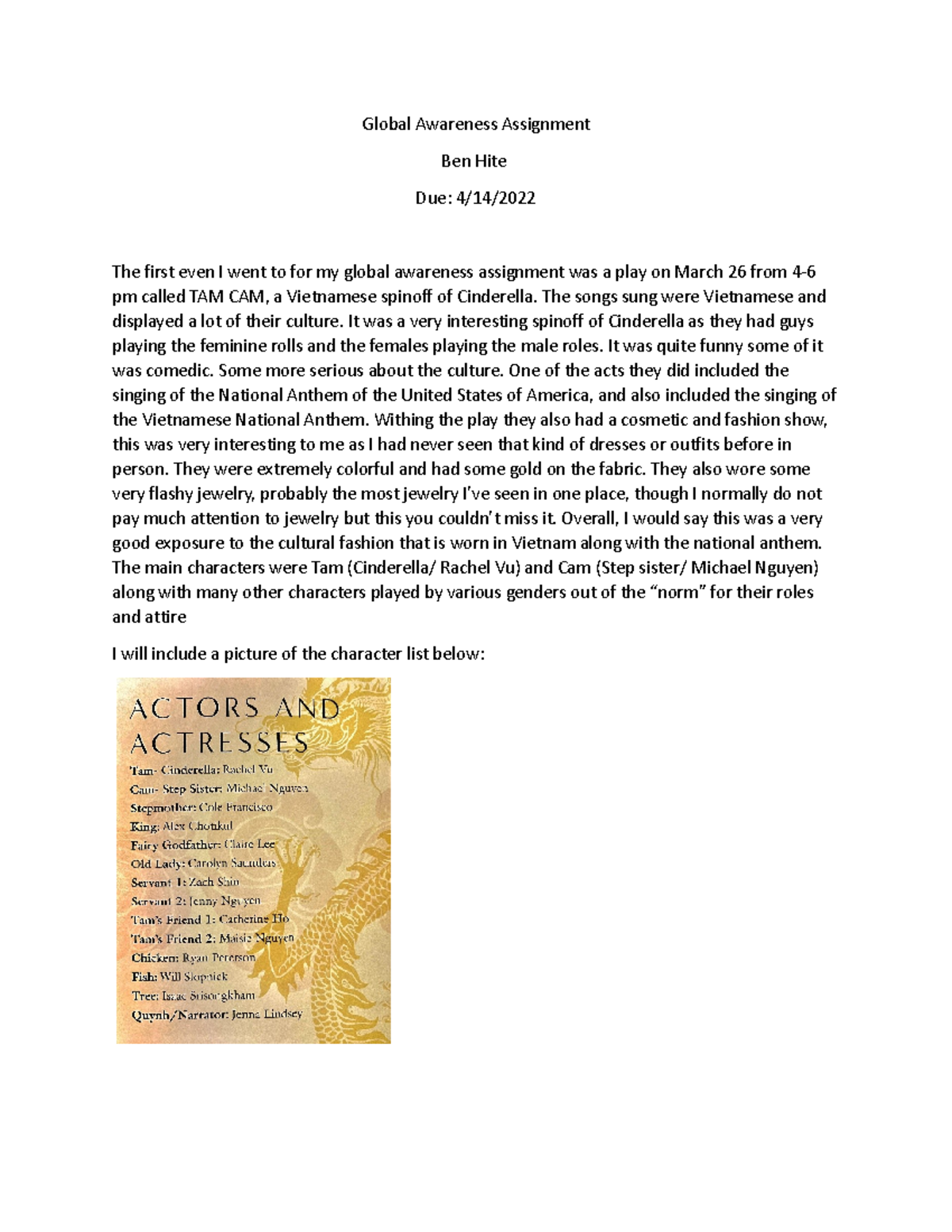 Global Awareness Assignment final - Global Awareness Assignment Ben ...