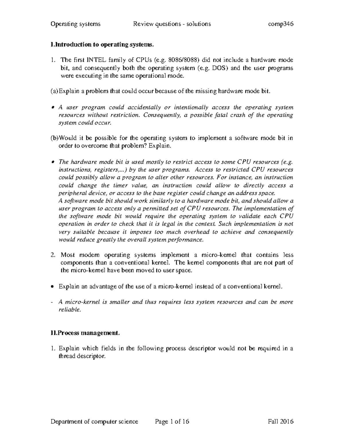Comp346-review questions - Operating systems Review questions - solutions comp346 I to operating ...