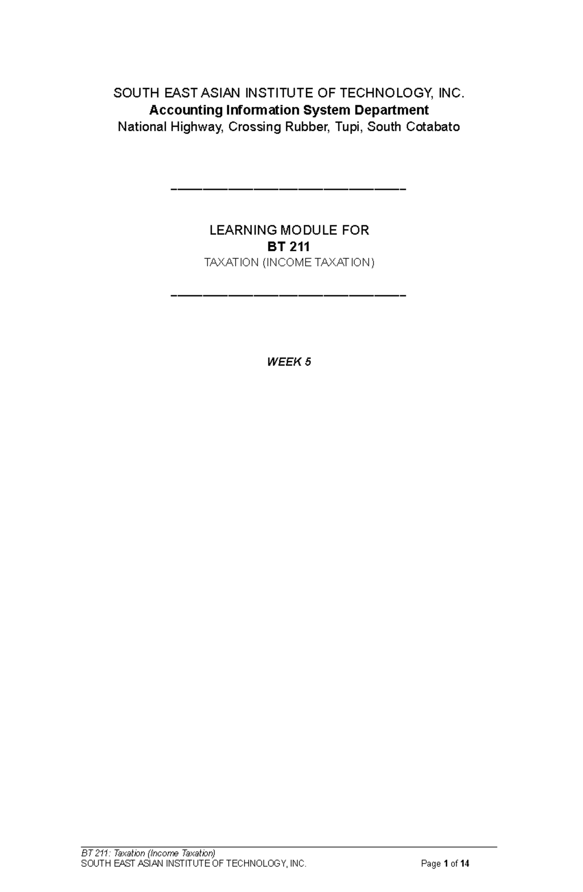 BT 211 Module 05 AIS - Notes - SOUTH EAST ASIAN INSTITUTE OF TECHNOLOGY ...