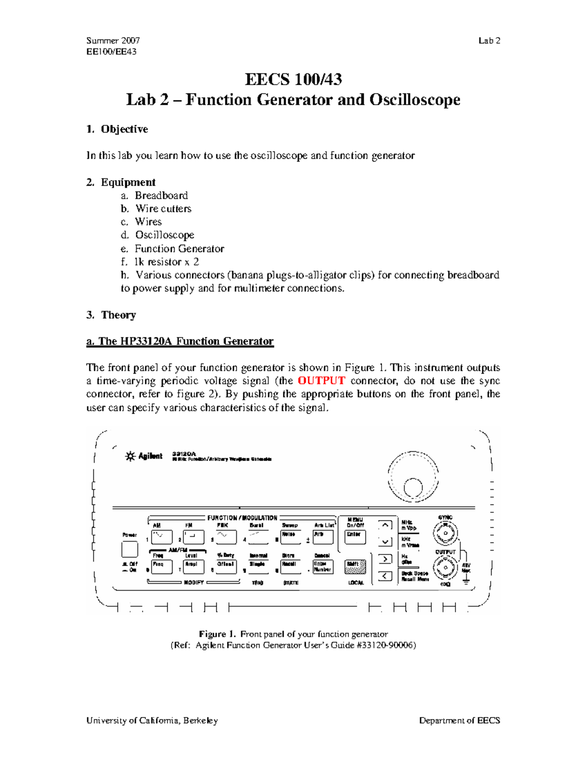 Eecs100 eecs43 lab2-fncn generator scope - EE100/EE EECS 100/ Lab 2 – Function Generator and ...