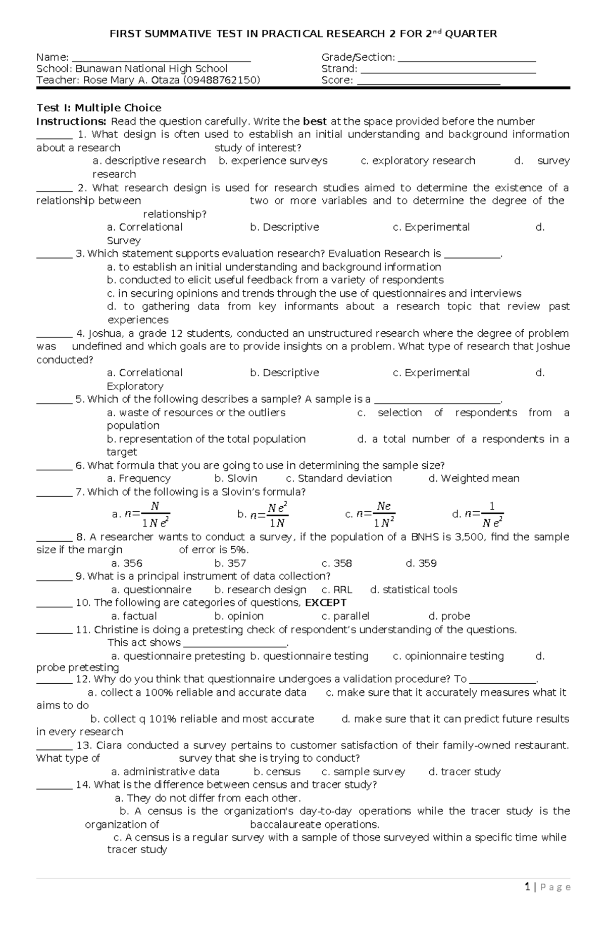 Week 3 First summative Test - FIRST SUMMATIVE TEST IN PRACTICAL ...