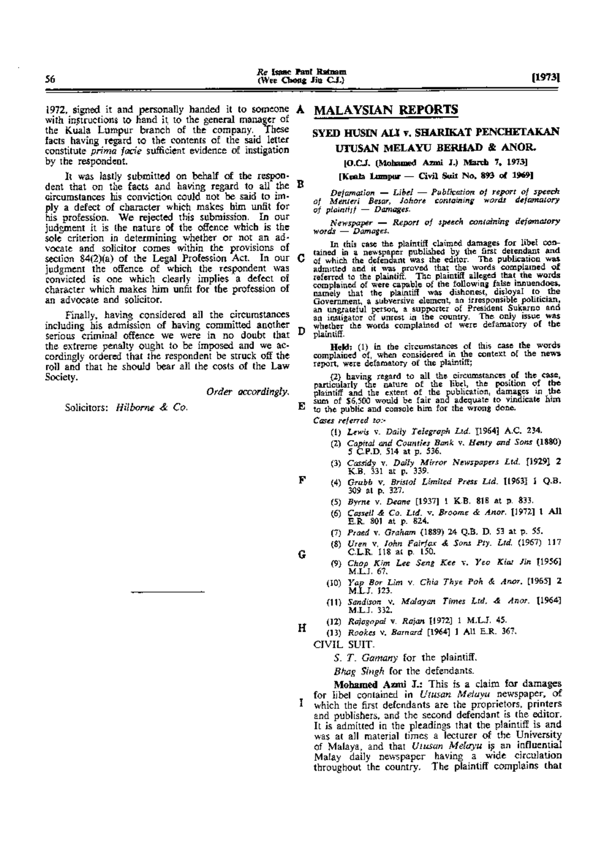 D(1) - SYED Husin ALI v Sharikat Penchetakan Utusan Melayu Berhad ...