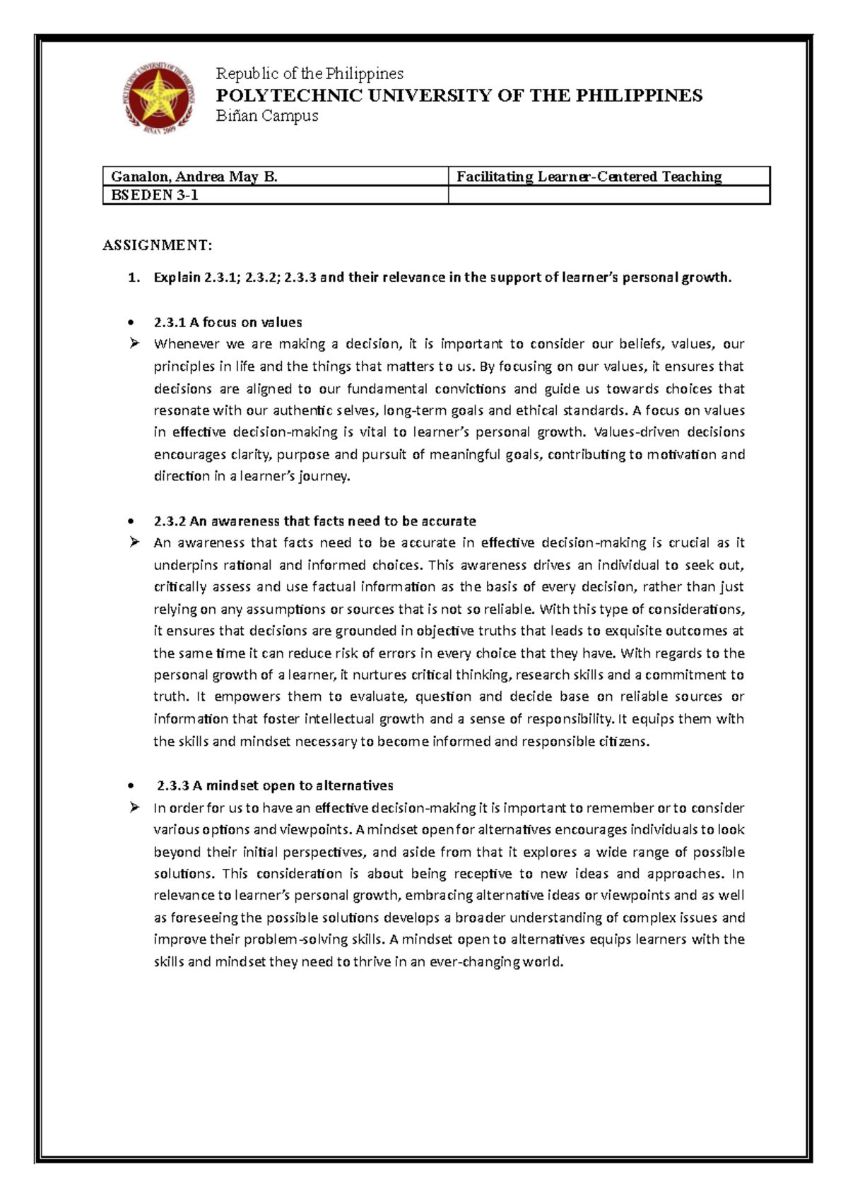 HELPFUL FOR ASSIGNMENTS - Republic of the Philippines POLYTECHNIC ...