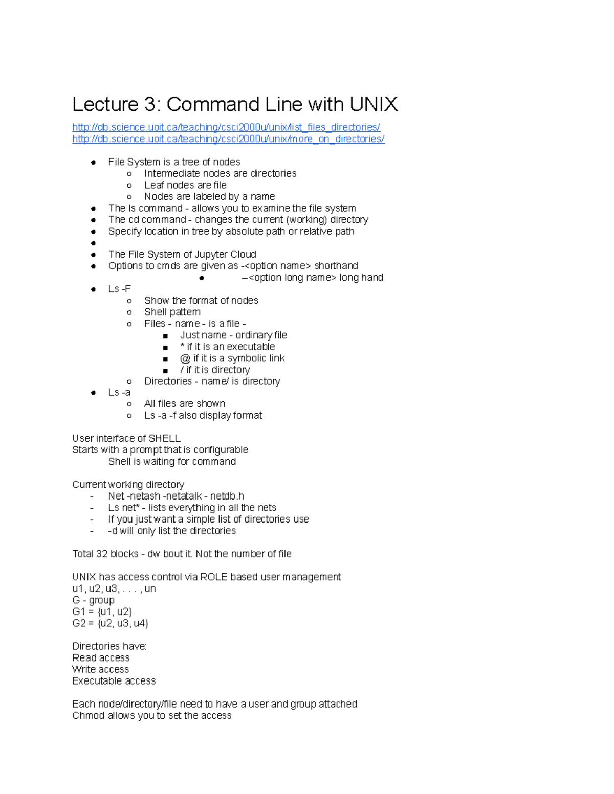 Lecture 3 Command Line With Unix Science Uoit Teaching Csci2000u Unix List Files Directories