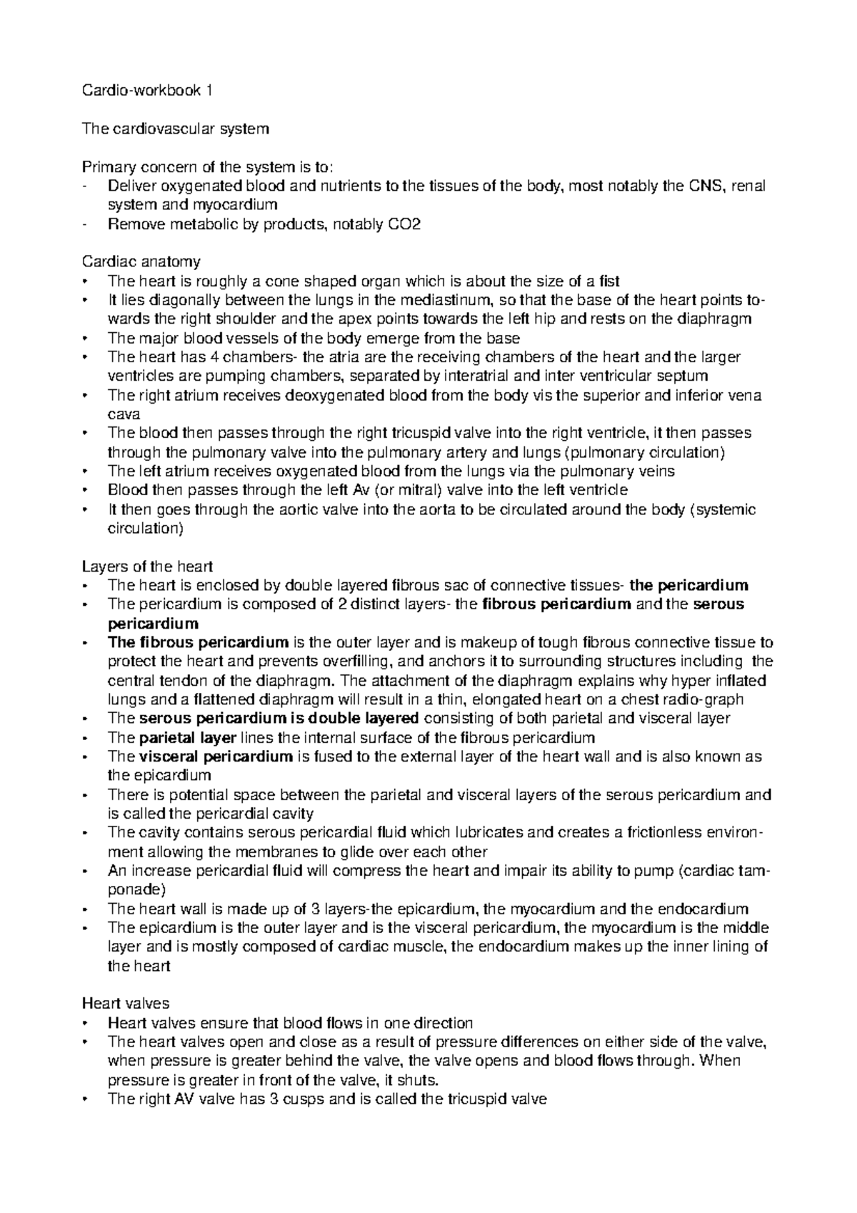 CV-workbook 1 - Lecture notes and workbook - Cardio-workbook 1 The ...