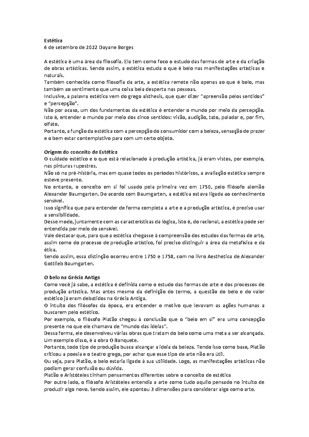 A Estetica - Jsjsh - Estética 6 de setembro de 2022 Dayane Borges A ...