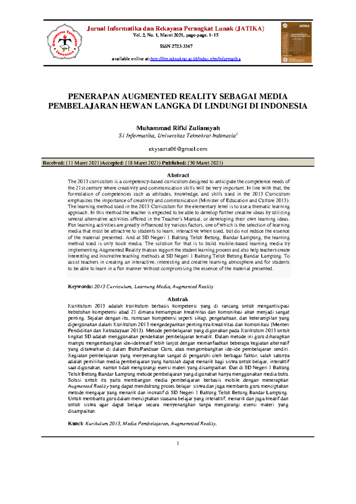 543 1745 1 PB - Sistem informasi - PENERAPAN AUGMENTED REALITY SEBAGAI ...