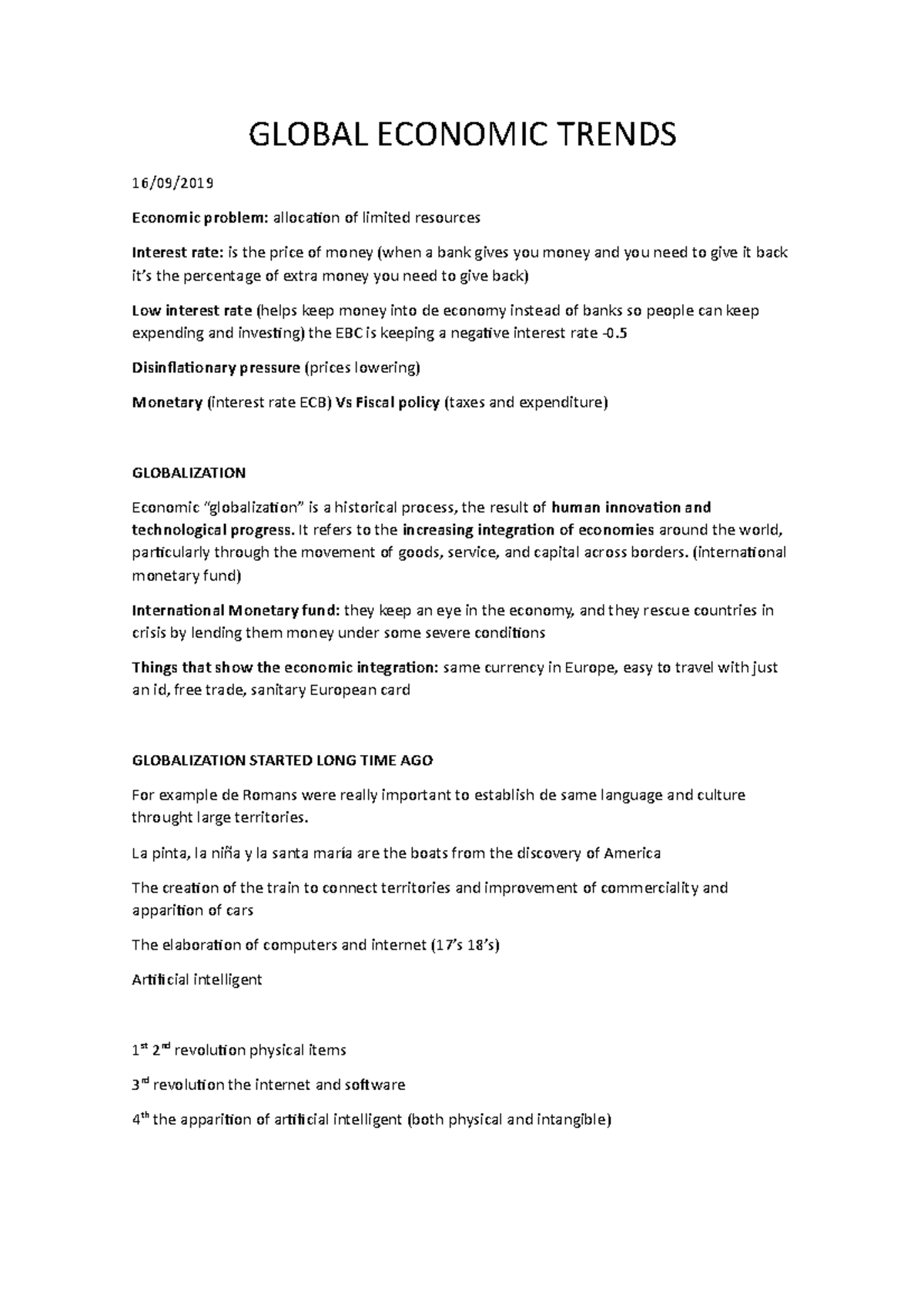 Global Economic Trends - GLOBAL ECONOMIC TRENDS 16/09/ Economic problem ...