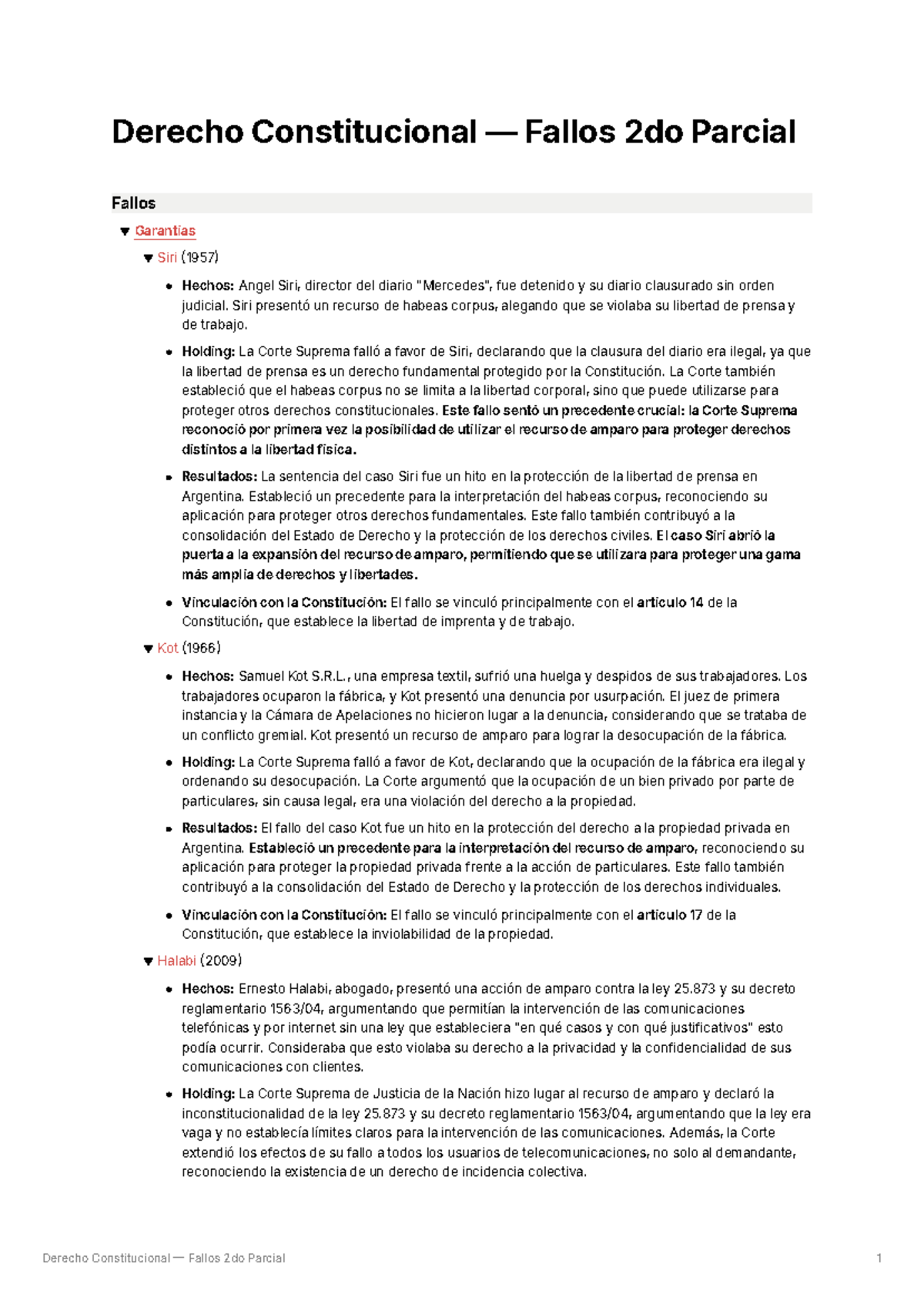 Fallos del 2ª Parcial - Derecho Constitucional — Fallos 2do Parcial Fallos Garantías Siri 1957 ...