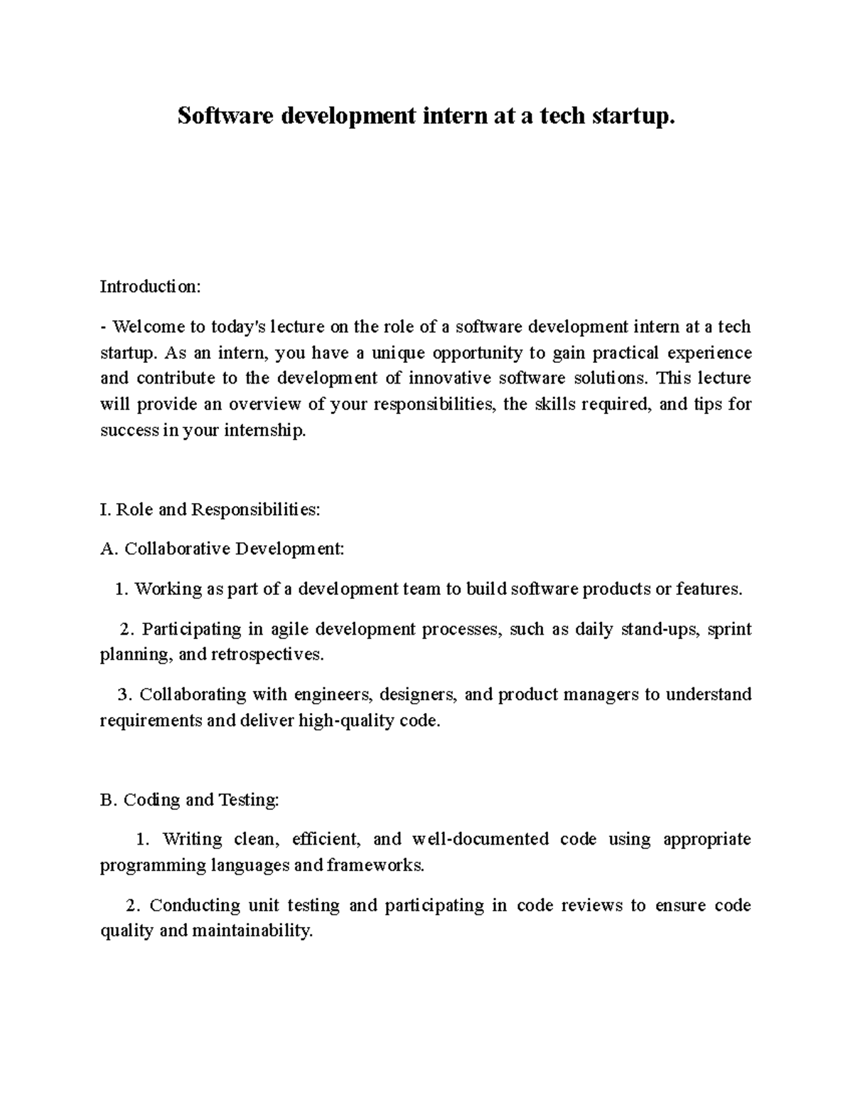 Software development intern at a tech startup - Introduction: Welcome ...