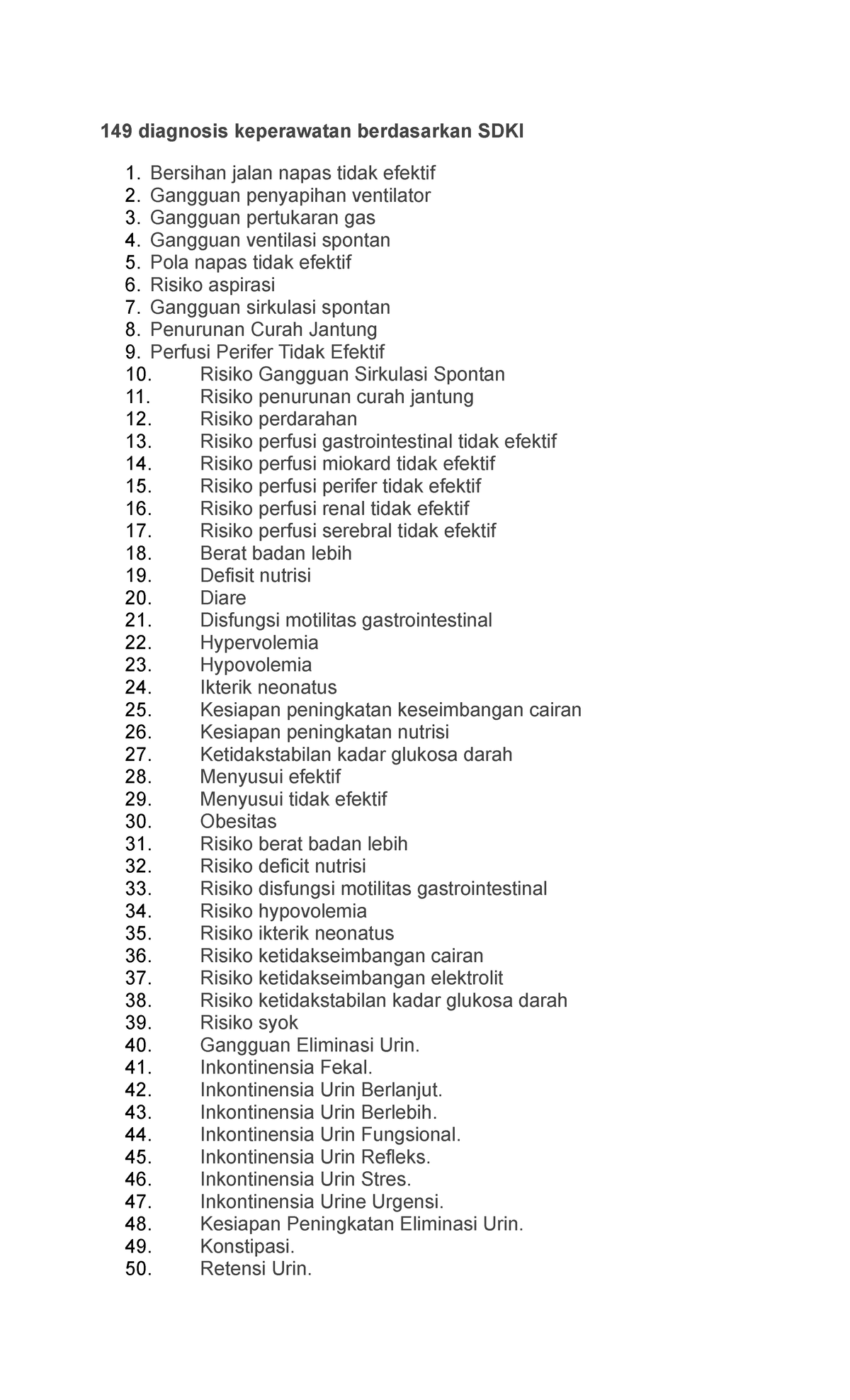 149 diagnosis keperawatan berdasarkan SDKI - Inkontinensia Fekal ...