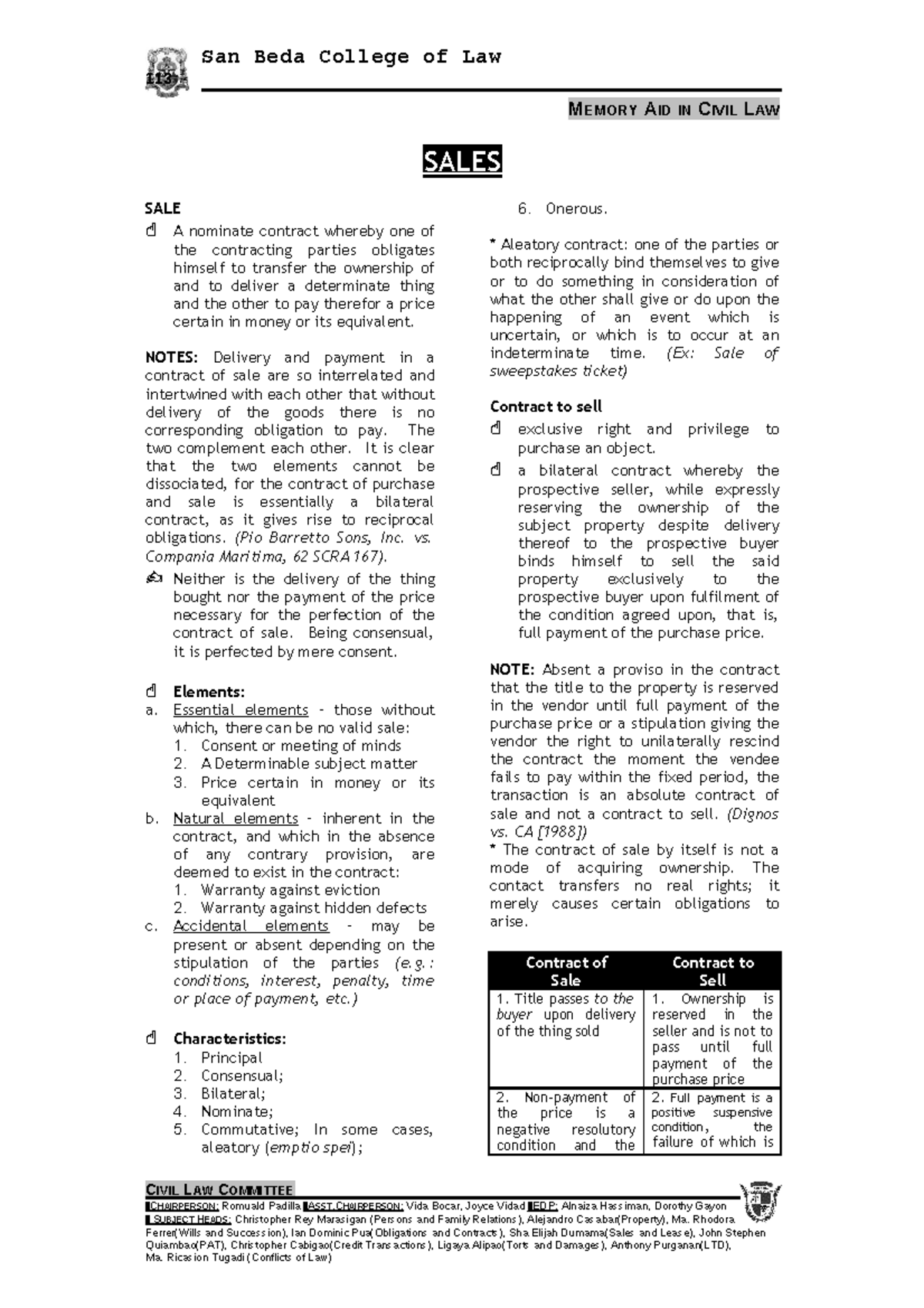 Scribd - Sales - 113 MEMORY AID IN CIVIL LAW SALES SALE A nominate ...