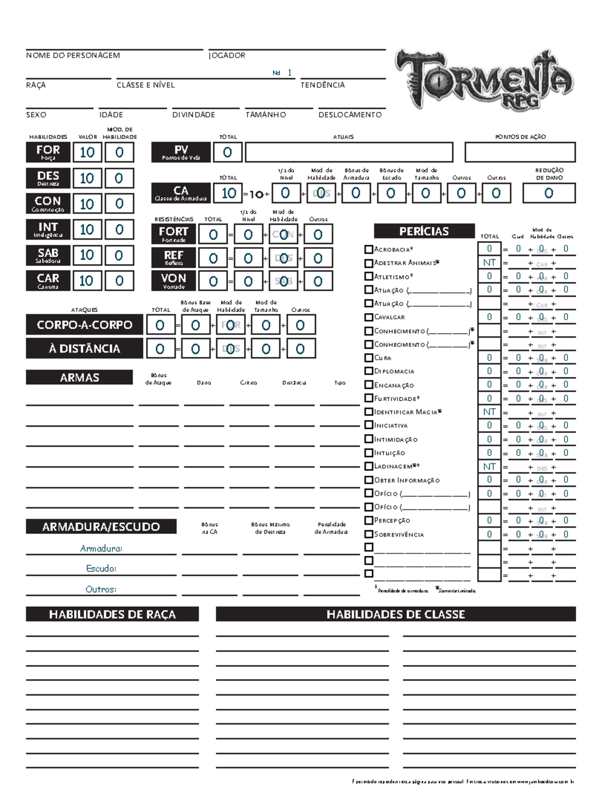 Tormenta RPG - Ficha de Personagem - Editavel - Biblioteca Elfica ...