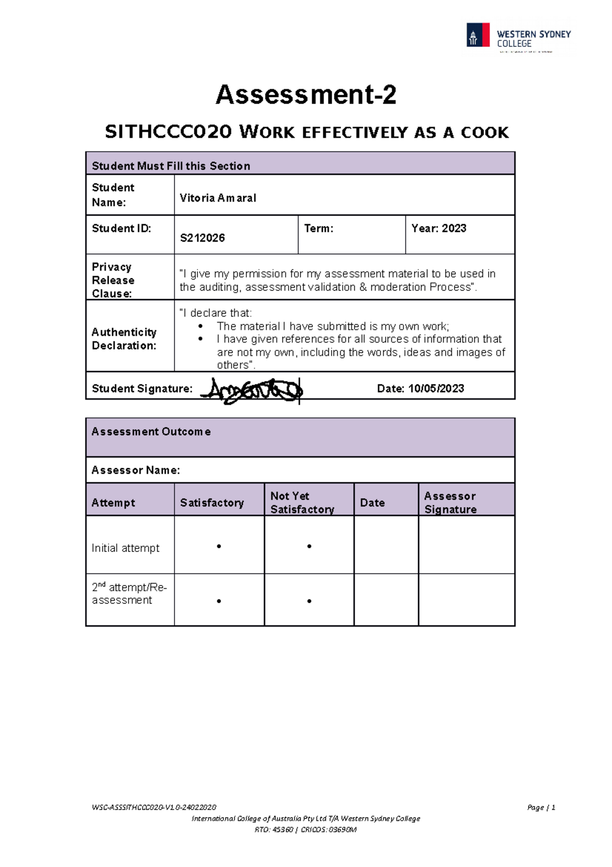 Assessment-Task-2 - commercial cookery - Assessment- SITHCCC020 WORK EFFECTIVELY AS A COOK ...