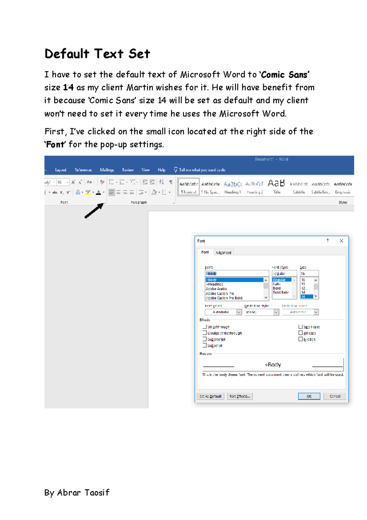 P6 and M3 - P6 and M3 - Default Text Set I have to set the default text of Microsoft Word to ...