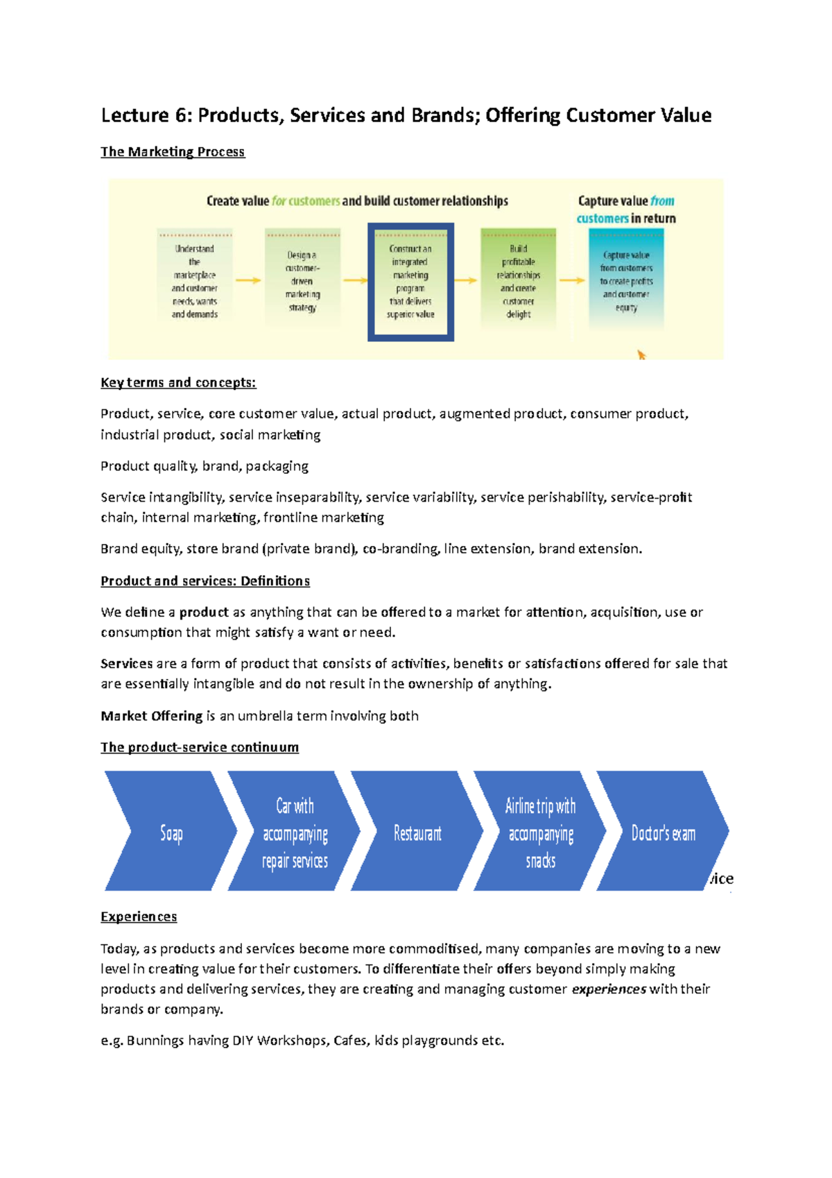 Lecture 6 notes - Lecture 6: Products, Services and Brands; Offering ...