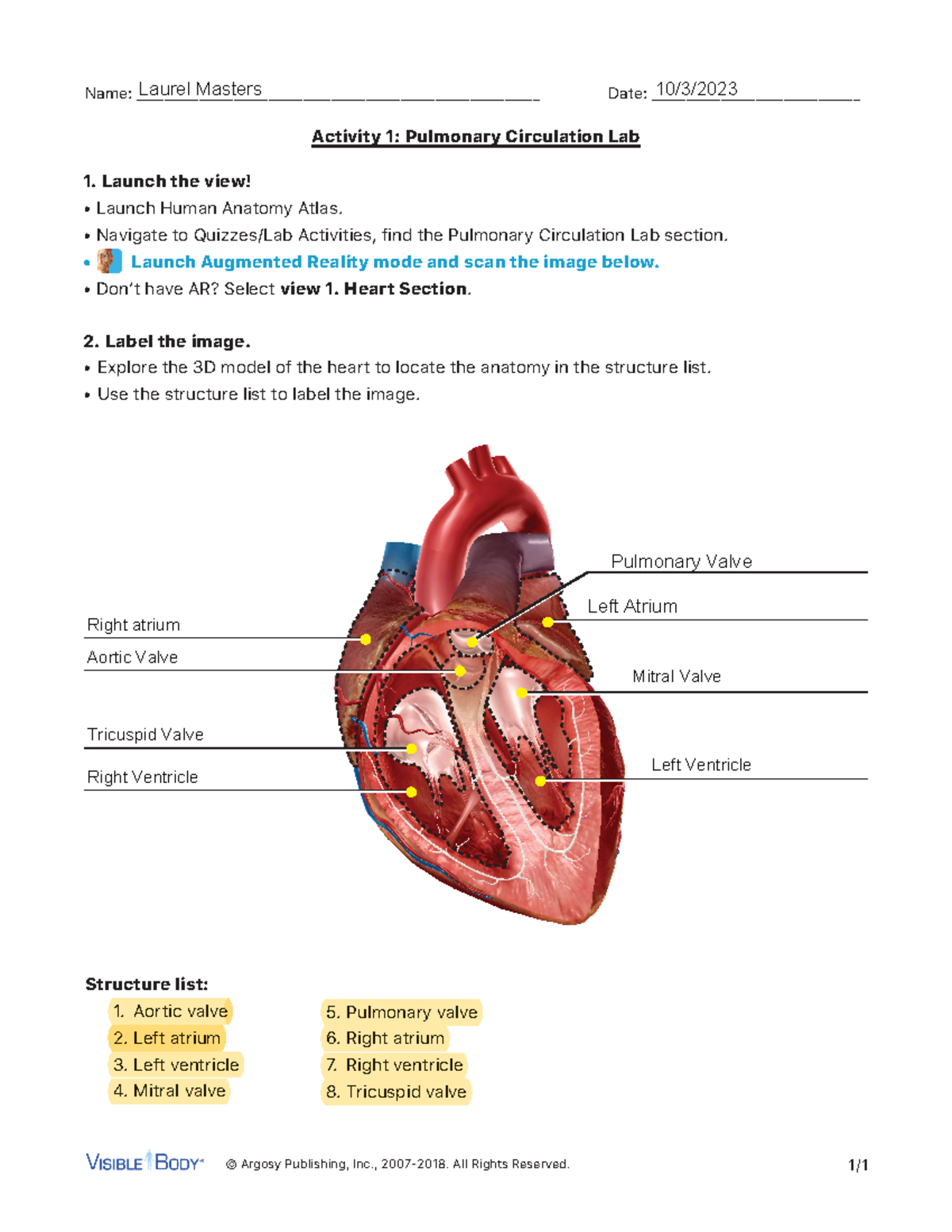 Pulmonary-Lab Activity - © Argosy Publishing, Inc., 2007-2018. All ...