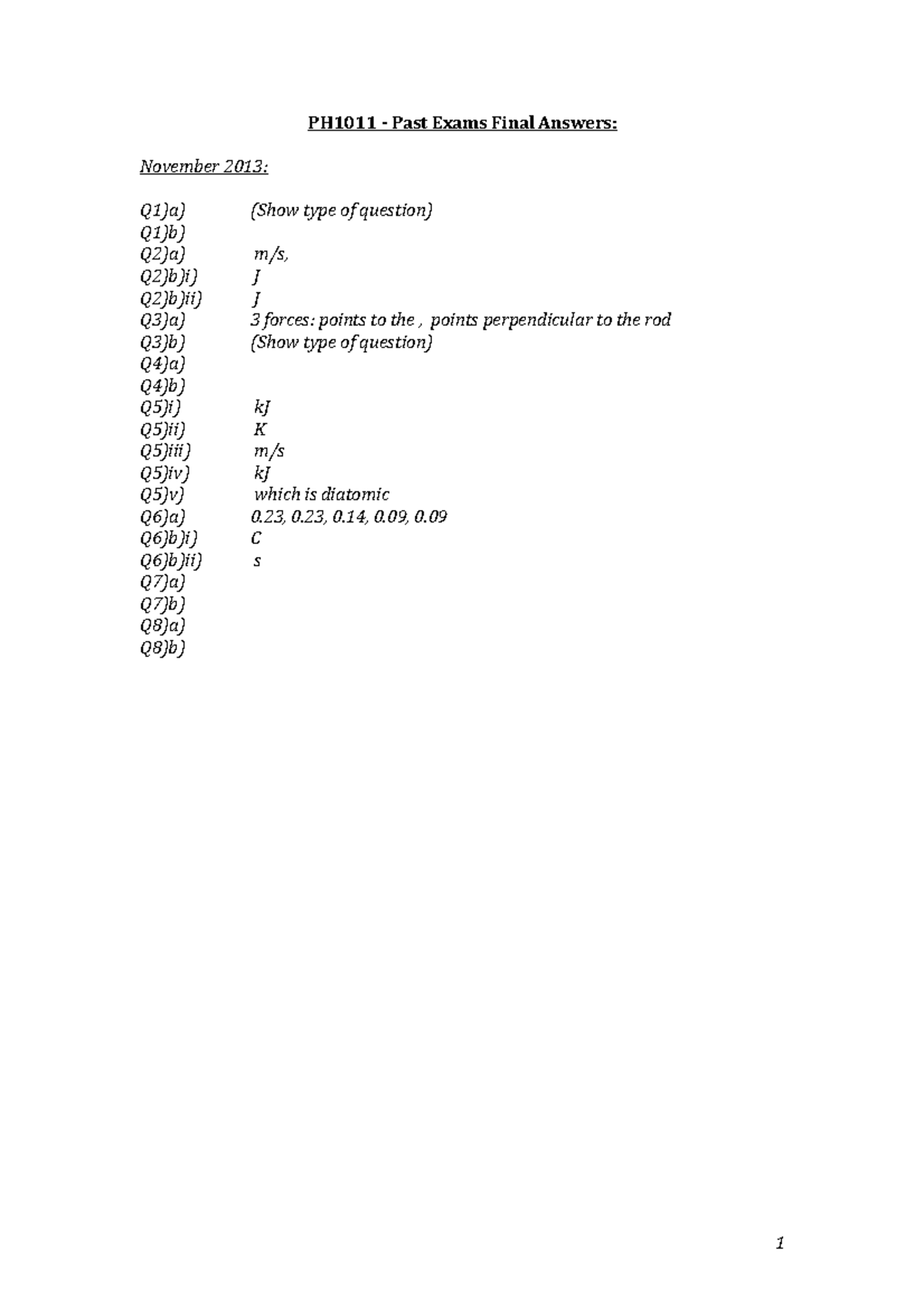 PH1011 all past November exam final answers - PH1011 - Past Exams Final ...