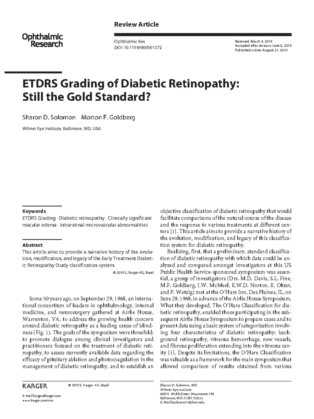Etdrs artículo 12 - Review Article Ophthalmic Res ETDRS Grading of ...