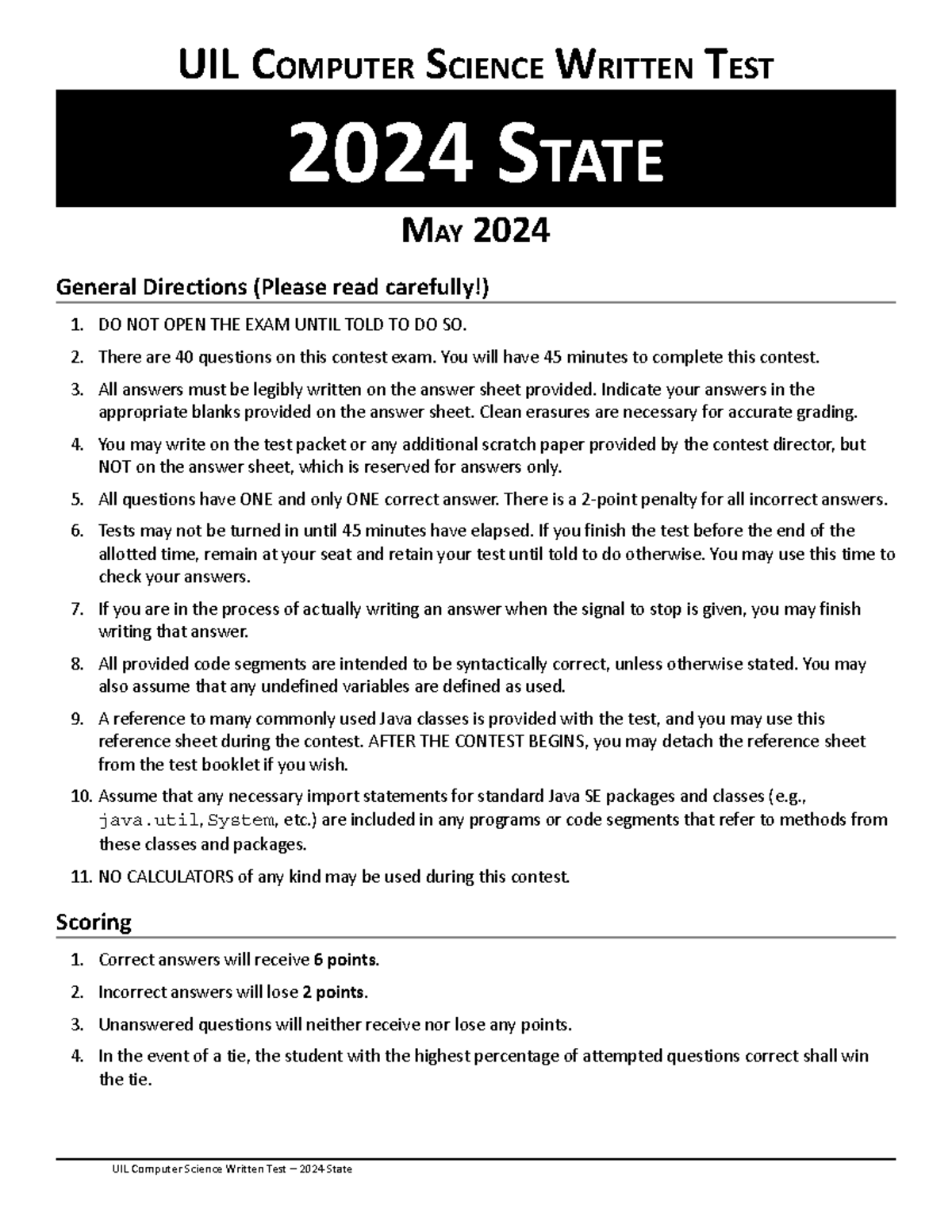 Comp Sci Written Study Packet S 2024 - UIL COMPUTER SCIENCE WRITTEN ...