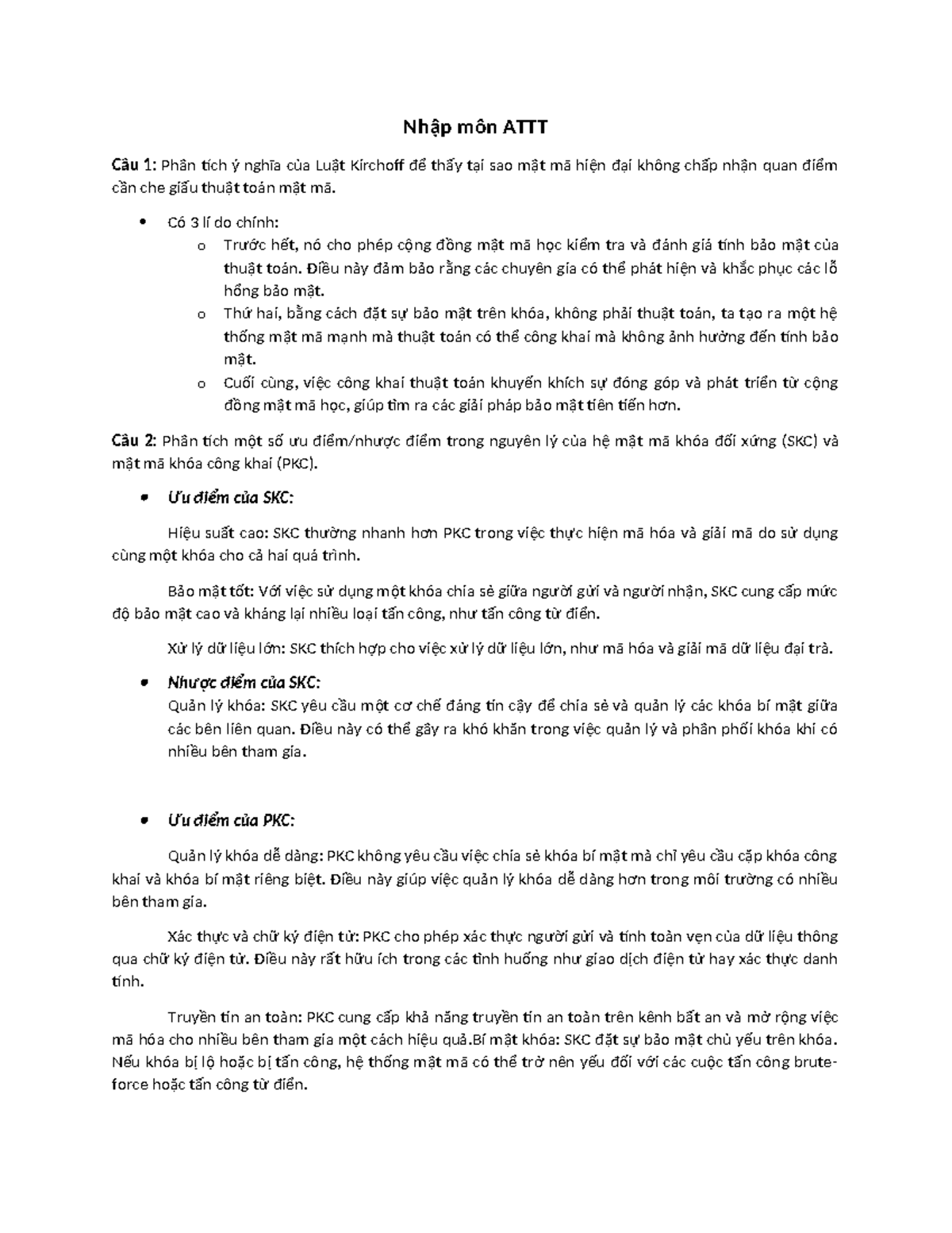 IT4015 Nhap Mon ATTT On Tap - Nhập môn ATTT Câu 1: Phân tích ý nghĩa của Luật Kirchoff để thấy ...