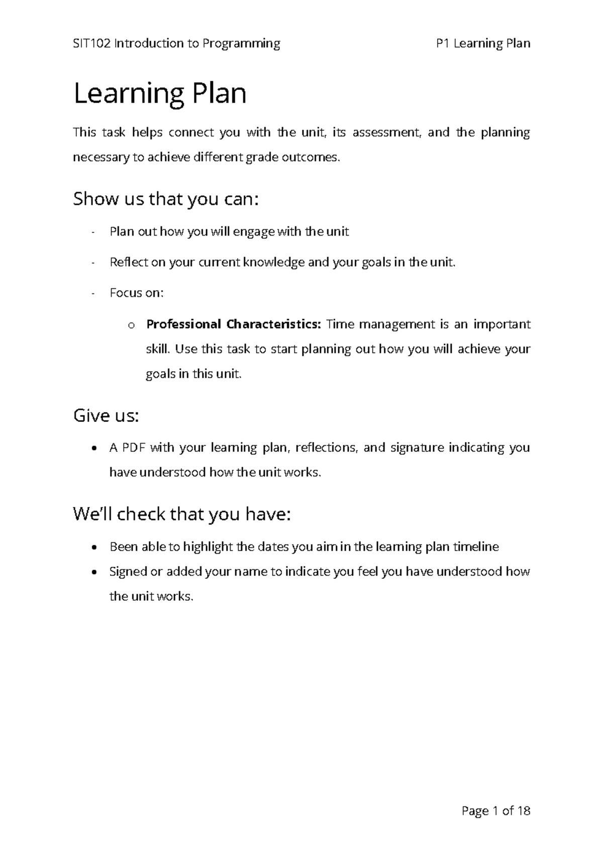 SIT102-P1 - good - Learning Plan This task helps connect you with the ...
