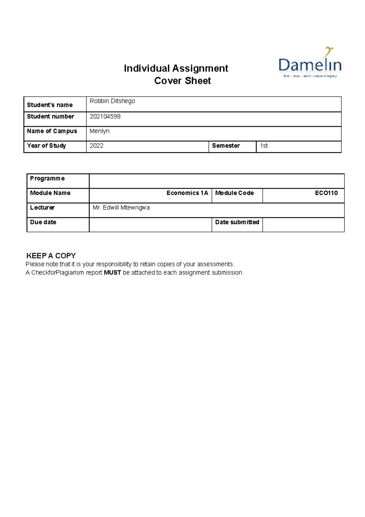 Business Management Assignment - Individual Assignment Cover Sheet ...
