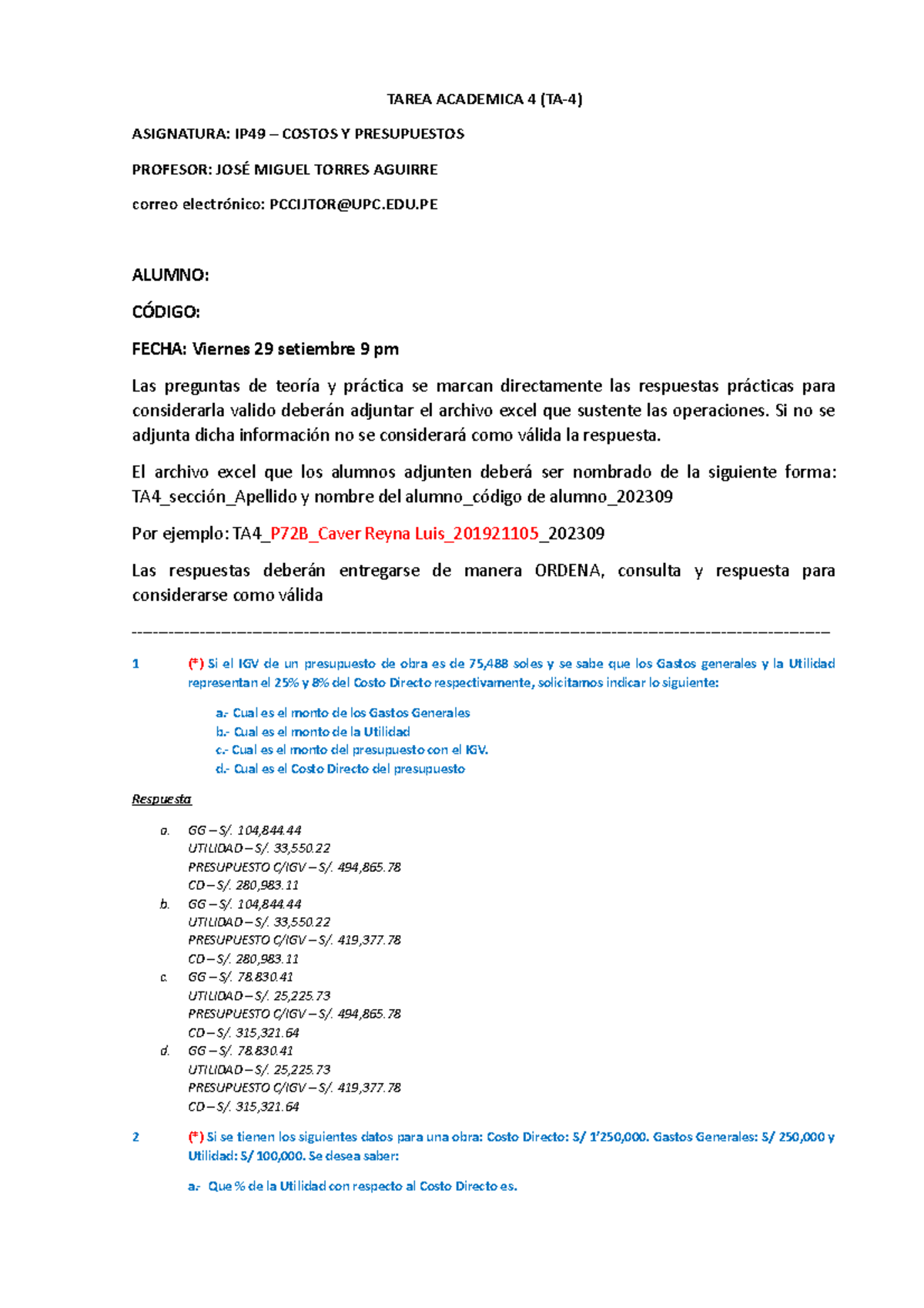 TA-4 Posible EB - TAREA ACADEMICA 4 (TA-4) ASIGNATURA: IP49 – COSTOS Y ...