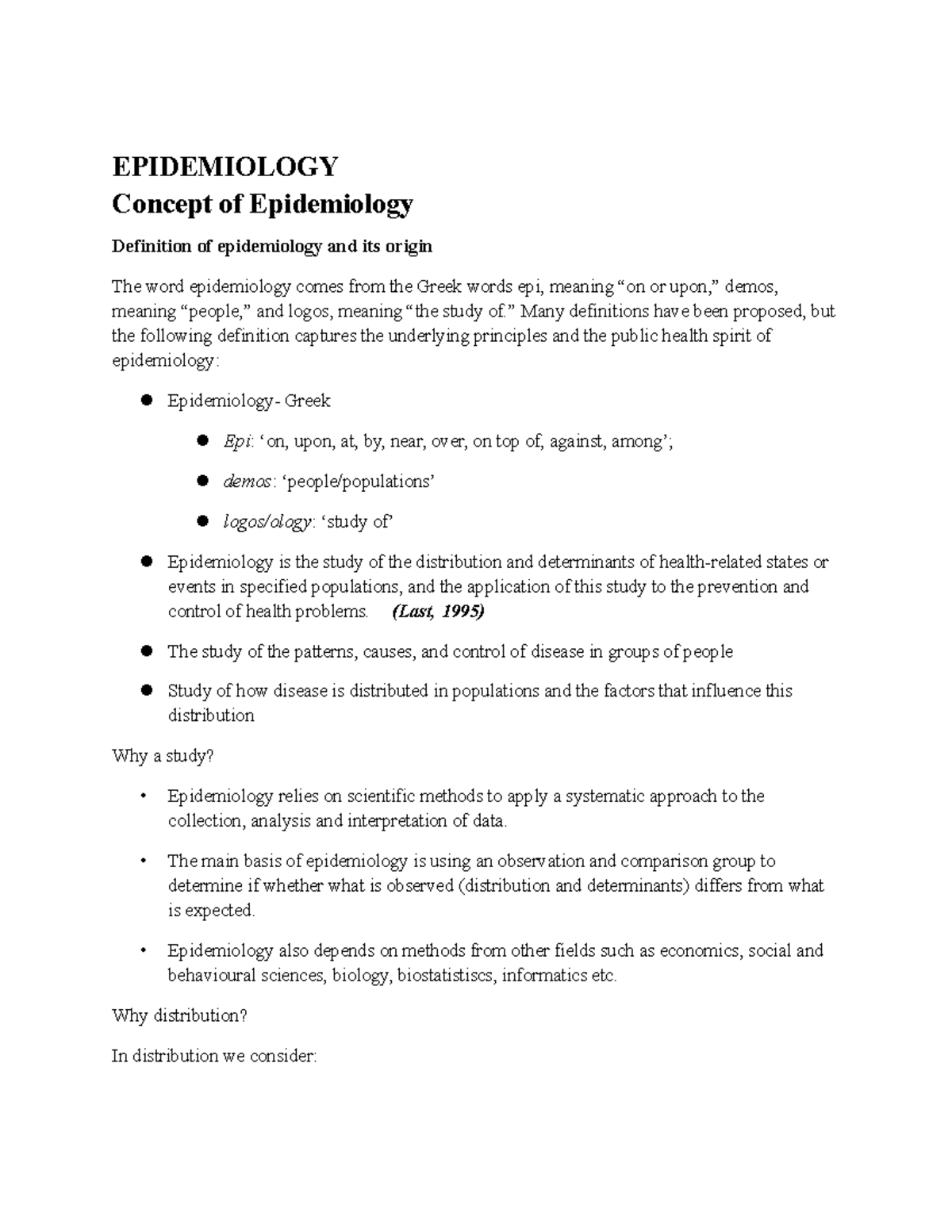 Epidemiology notes 1 - EPIDEMIOLOGY Concept of Epidemiology Definition ...