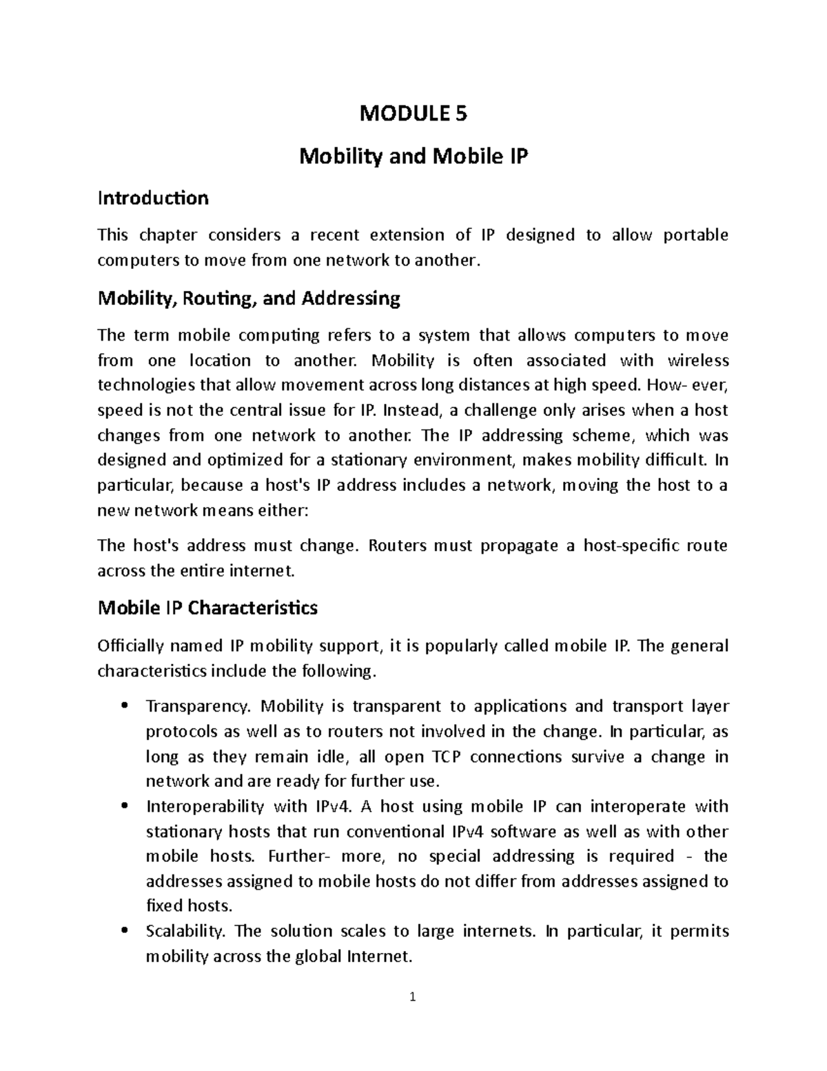 TCP/IP Module 5 - MODULE 5 Mobility and Mobile IP Introduction This ...