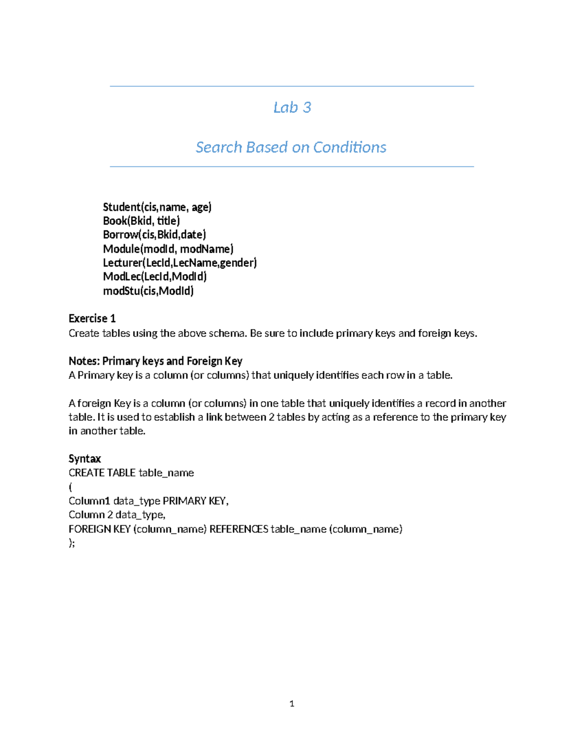 Lab 3a 3b Search Based on Conditions - Lab 3 Search Based on Conditions ...