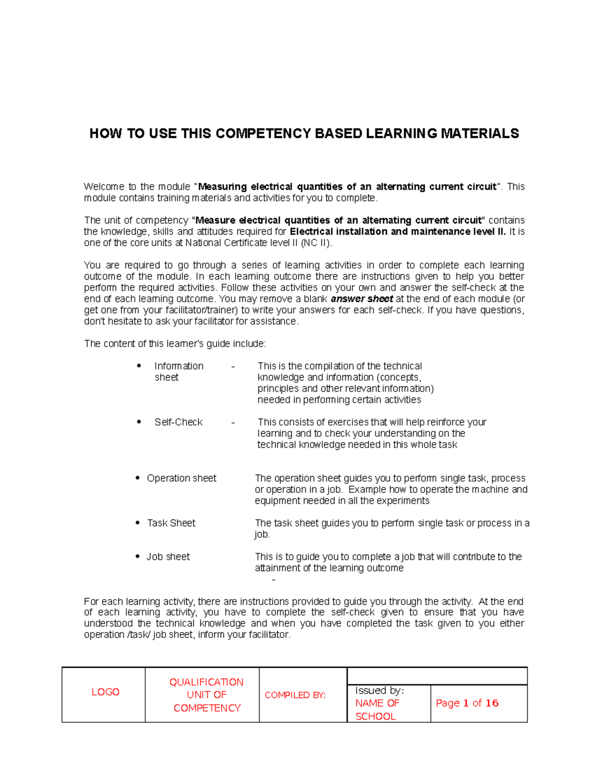 PTS 05 CBLM - afaf - HOW TO USE THIS COMPETENCY BASED LEARNING MATERIALS Welcome to the module ...