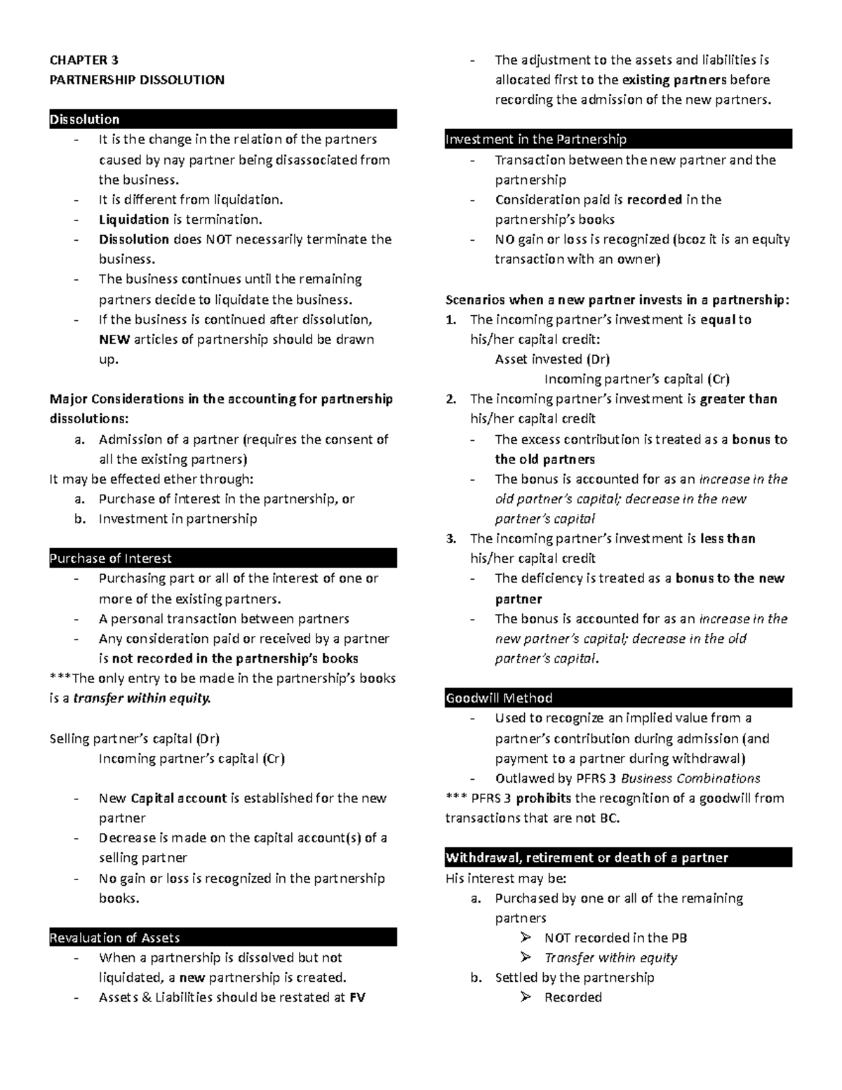 Chapter 3 Partnership Dissolution - CHAPTER 3 PARTNERSHIP DISSOLUTION Dissolution - It is the ...