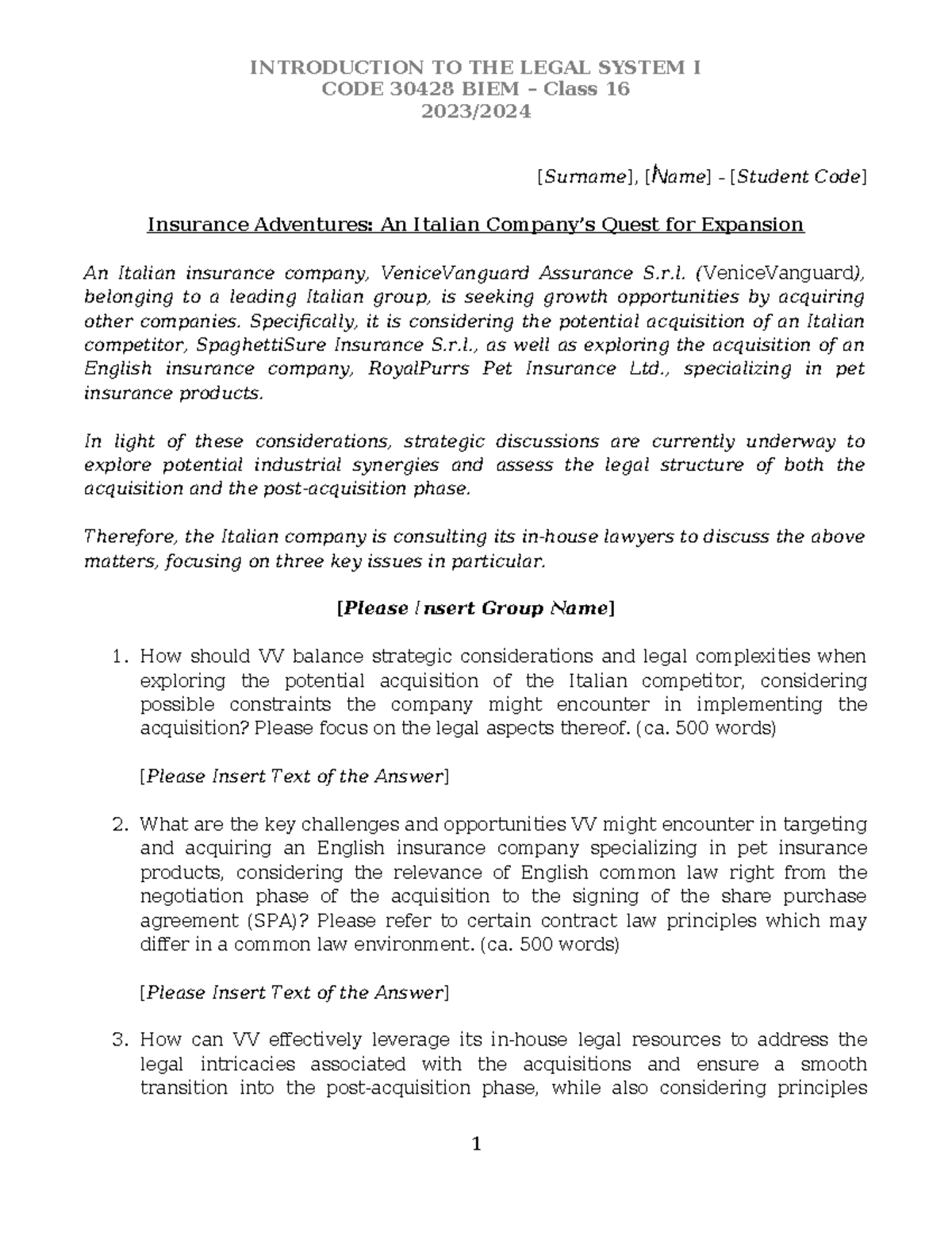 Legal Advice - Template Model (2024) - BIEM 16 - INTRODUCTION TO THE ...