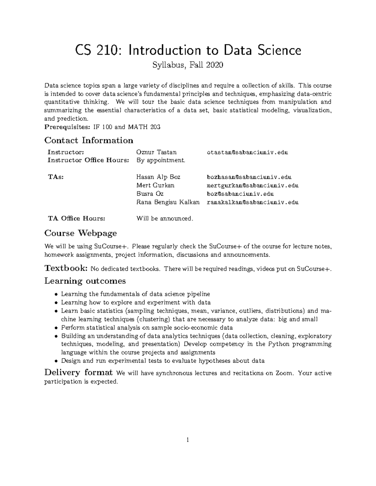 Cs210 Fall2020 Syllabus Cs 210 Introduction To Data Science Syllabus Fall 2020 Data Science