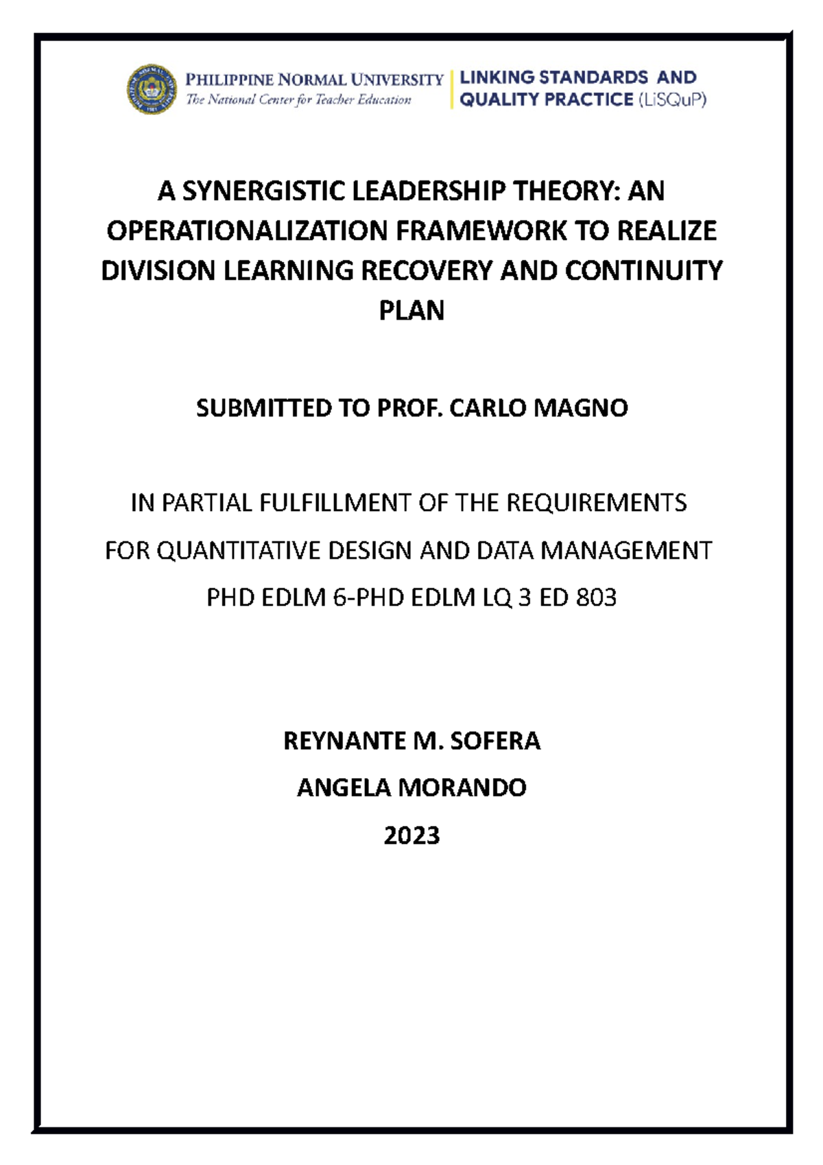 Sofera- Morando-FULL Paper Final - A SYNERGISTIC LEADERSHIP THEORY: AN ...